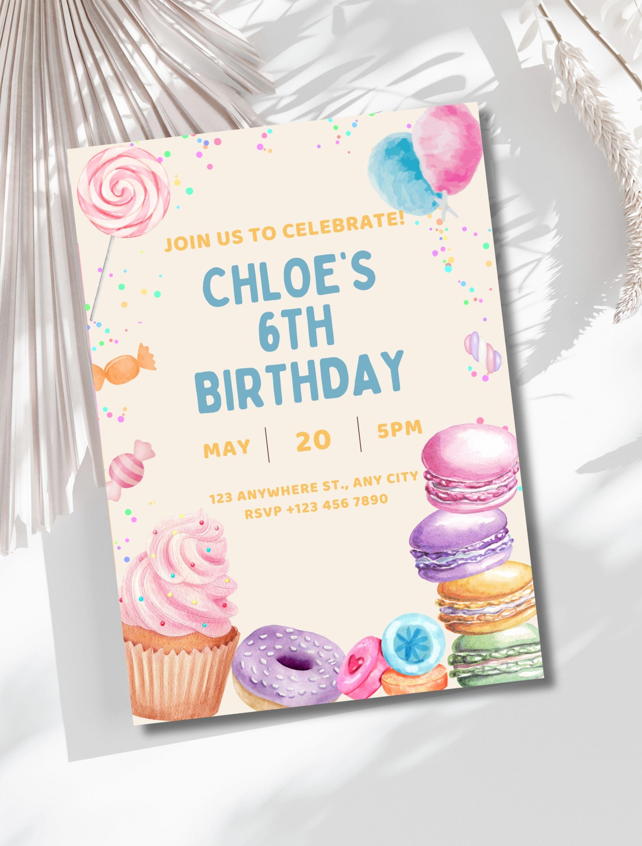 Editable Sweets Candy Invitation Template, Sweet Candy Birthday ...
