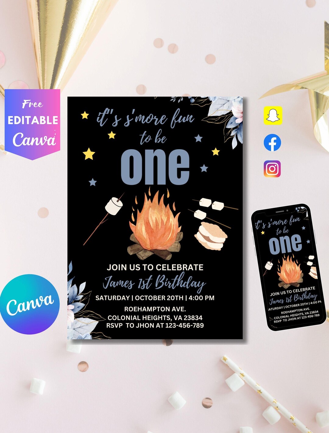 S'more 1st Birthday Invitation S'more Party Invite Camping Party ...