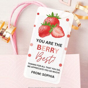 Strawberry Thank You Gift Tag Template, Berry First Birthday Favor Tags ...