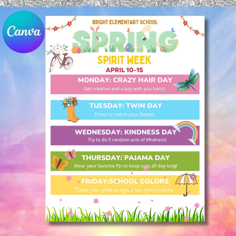 Editable Spring Spirit Week Flyer Canva Template, School Spirit ...