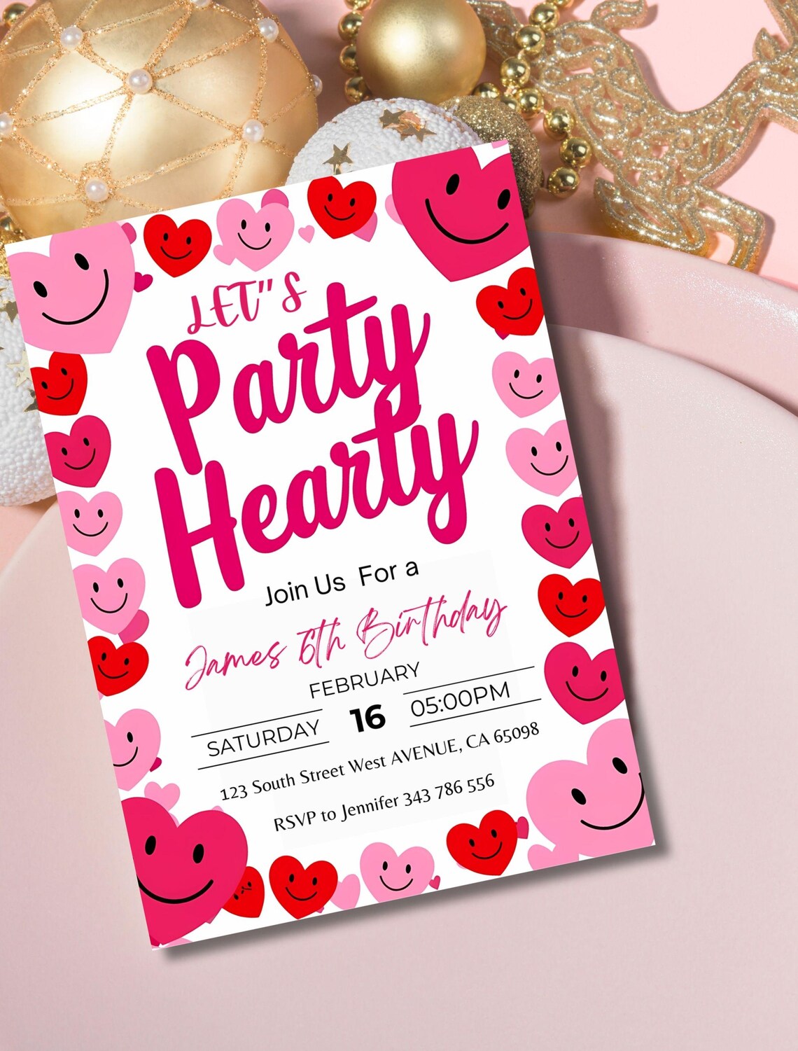 Party Hearty Valentine's Birthday Invitation Editable Heart Valentine's ...