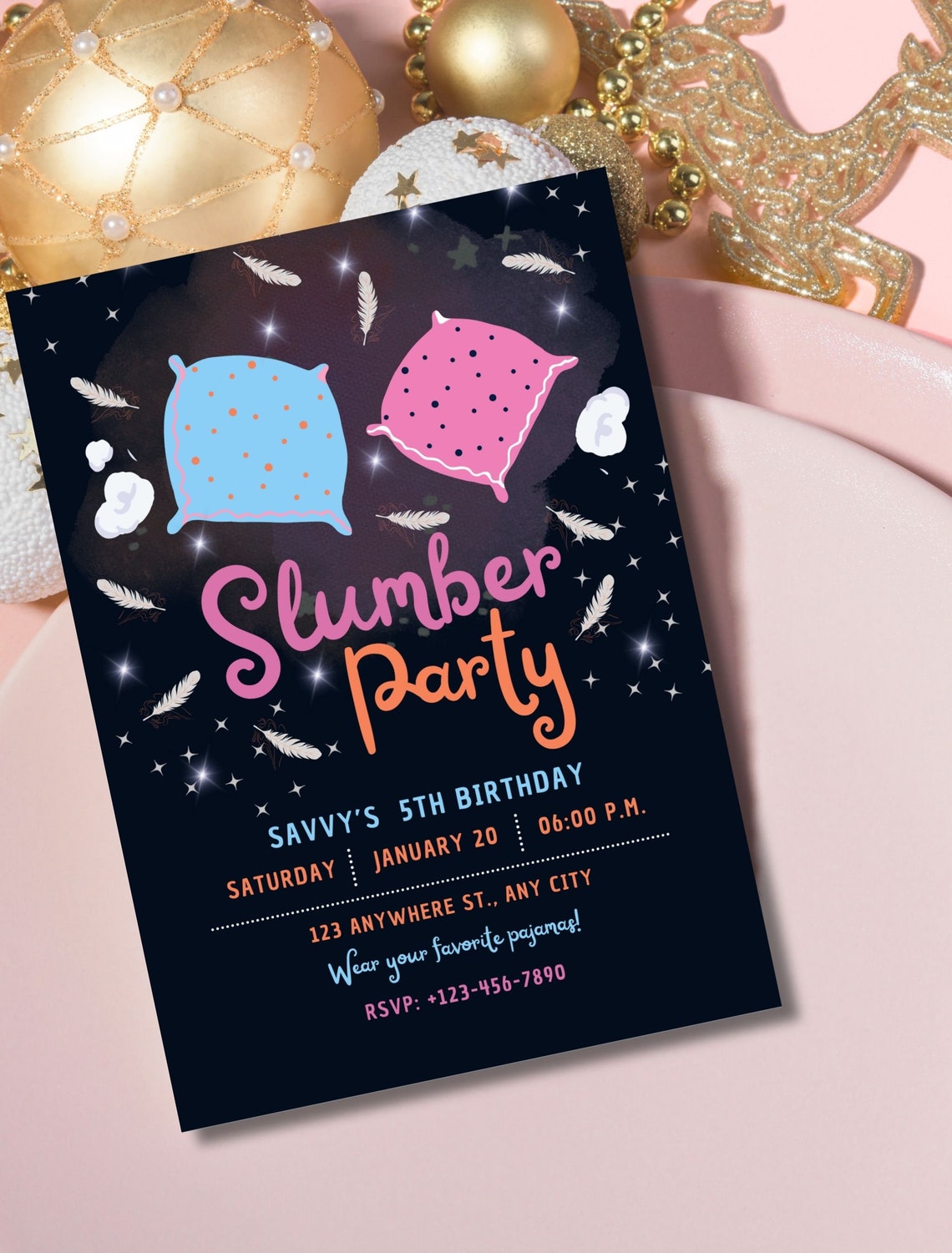 Editable Slumber Party Birthday Invitation Sleepover Birthday Invite ...