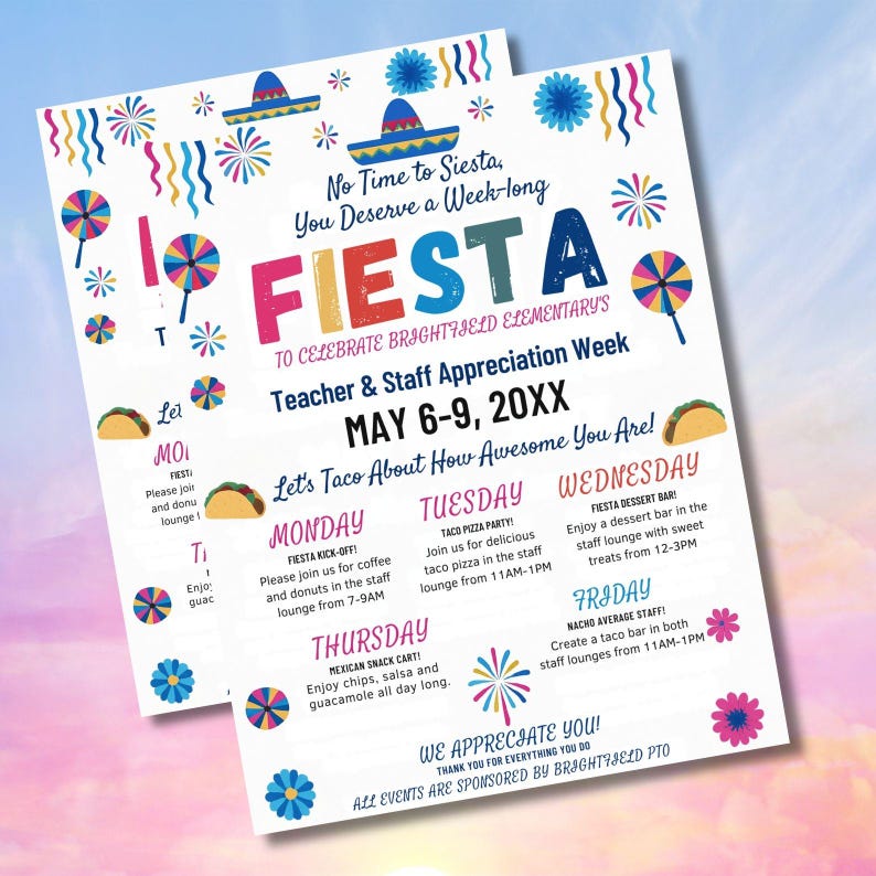 Editable Mexican Fiesta Theme Teacher & Staff Appreciation Theme Fiesta ...