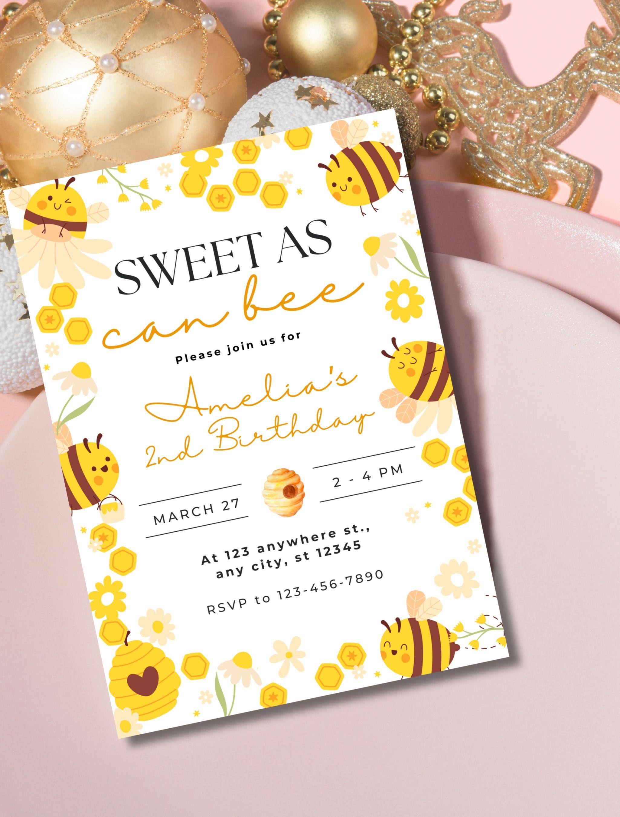 Bee First Birthday Invite First Bee Day Invitation Honey Bee 1st ...