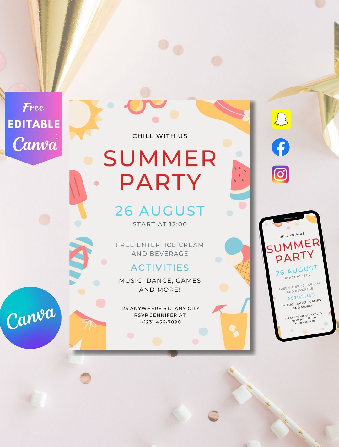 Hello Summer Party Invitation Template, Sun Invitation, Summer Party ...