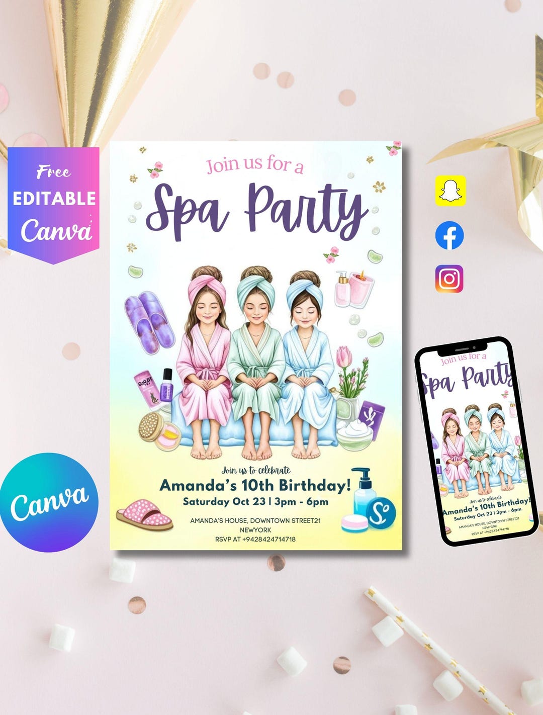 Spa Party Invitation, Spa Girls Birthday Invitation, Tween Birthday Spa ...
