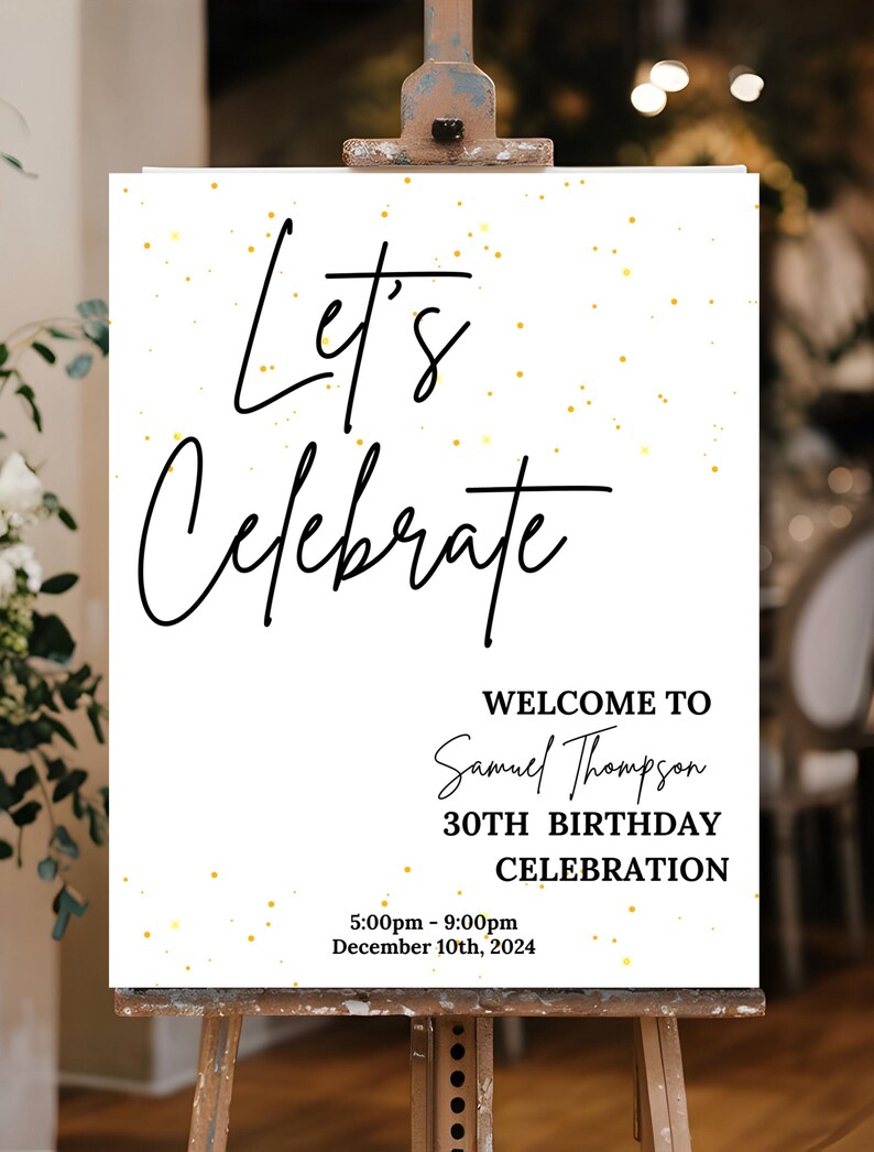 Gold Glittery Birthday Welcome Sign: Minimalist Party Decor (digital ...