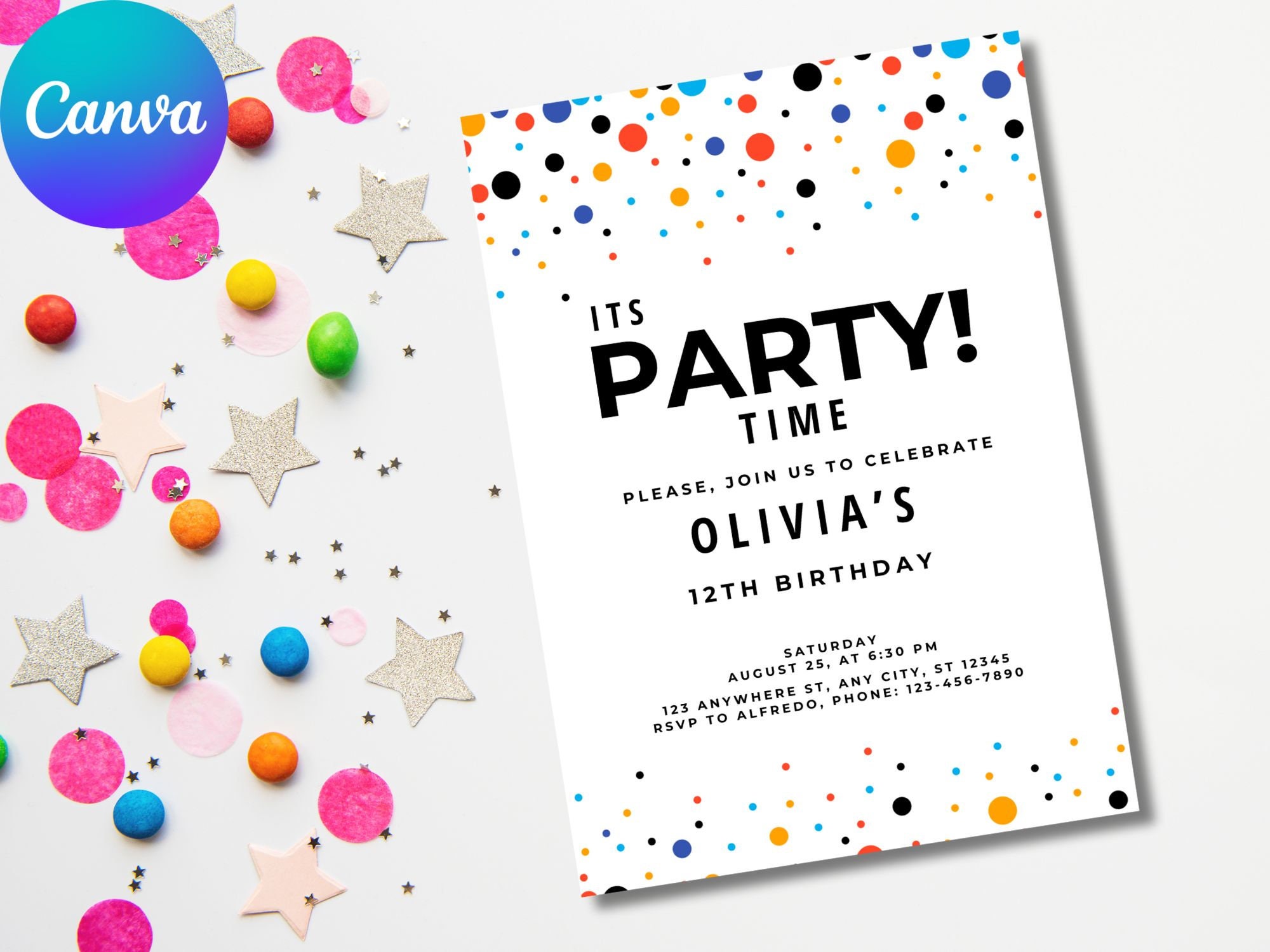 Confetti Party Invitation, It's Party Time, Colorful Invite, Simple ...