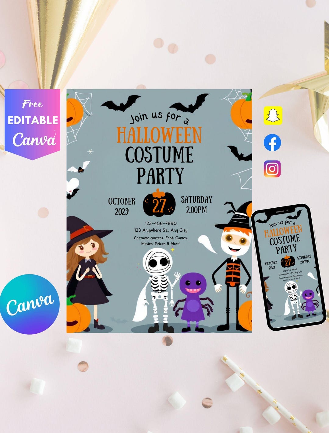 Editable Halloween Party Invitation Halloween Birthday Invitation Kids ...