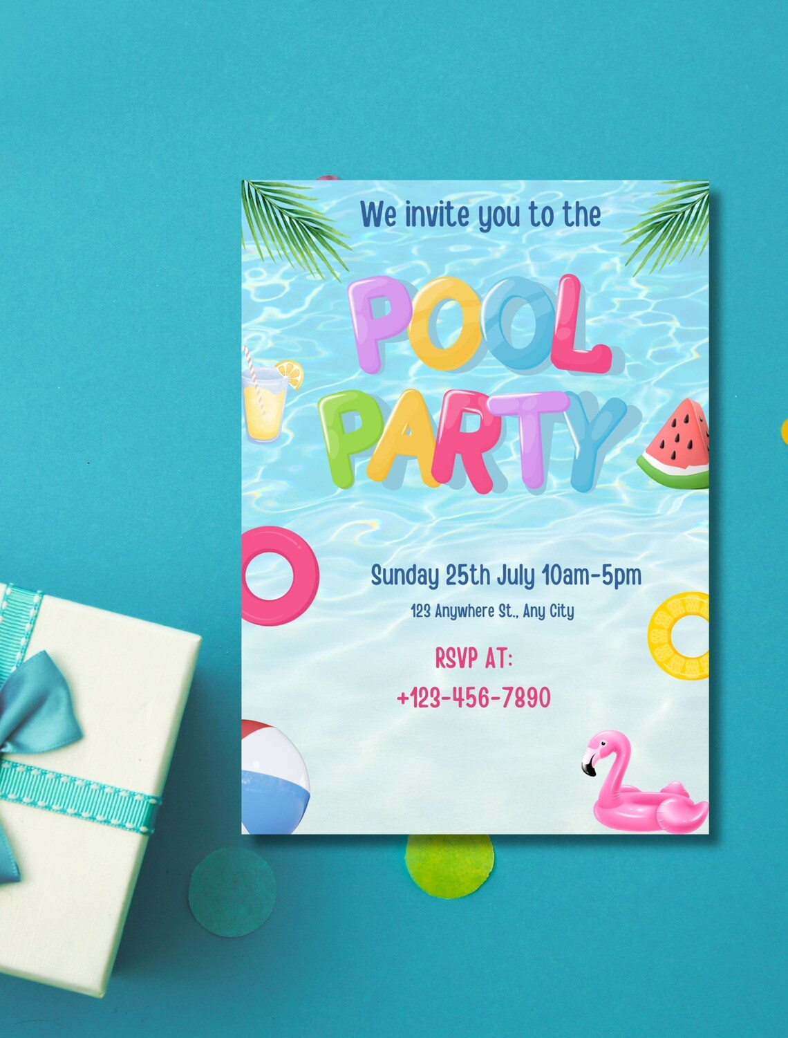 Editable Pool Party Invitation, Swim Party Invite, Tropical Birthday ...