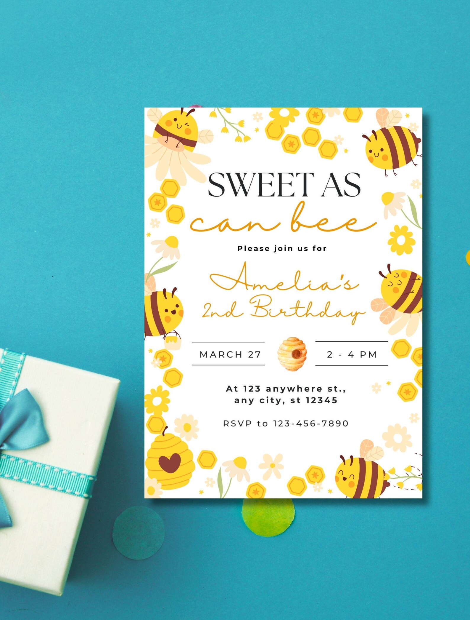 Bee First Birthday Invite First Bee Day Invitation Honey Bee 1st ...