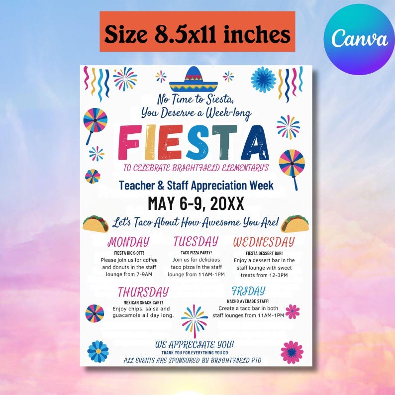 Editable Mexican Fiesta Theme Teacher & Staff Appreciation Theme Fiesta ...