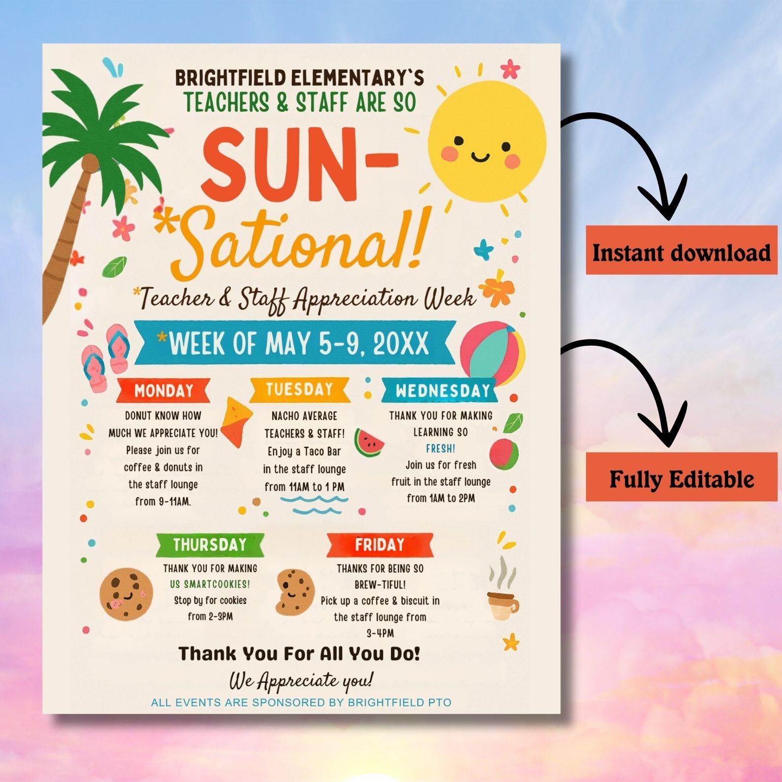 Editable Beach Theme Teacher & Staff Appreciation Sunsational Itinerary ...