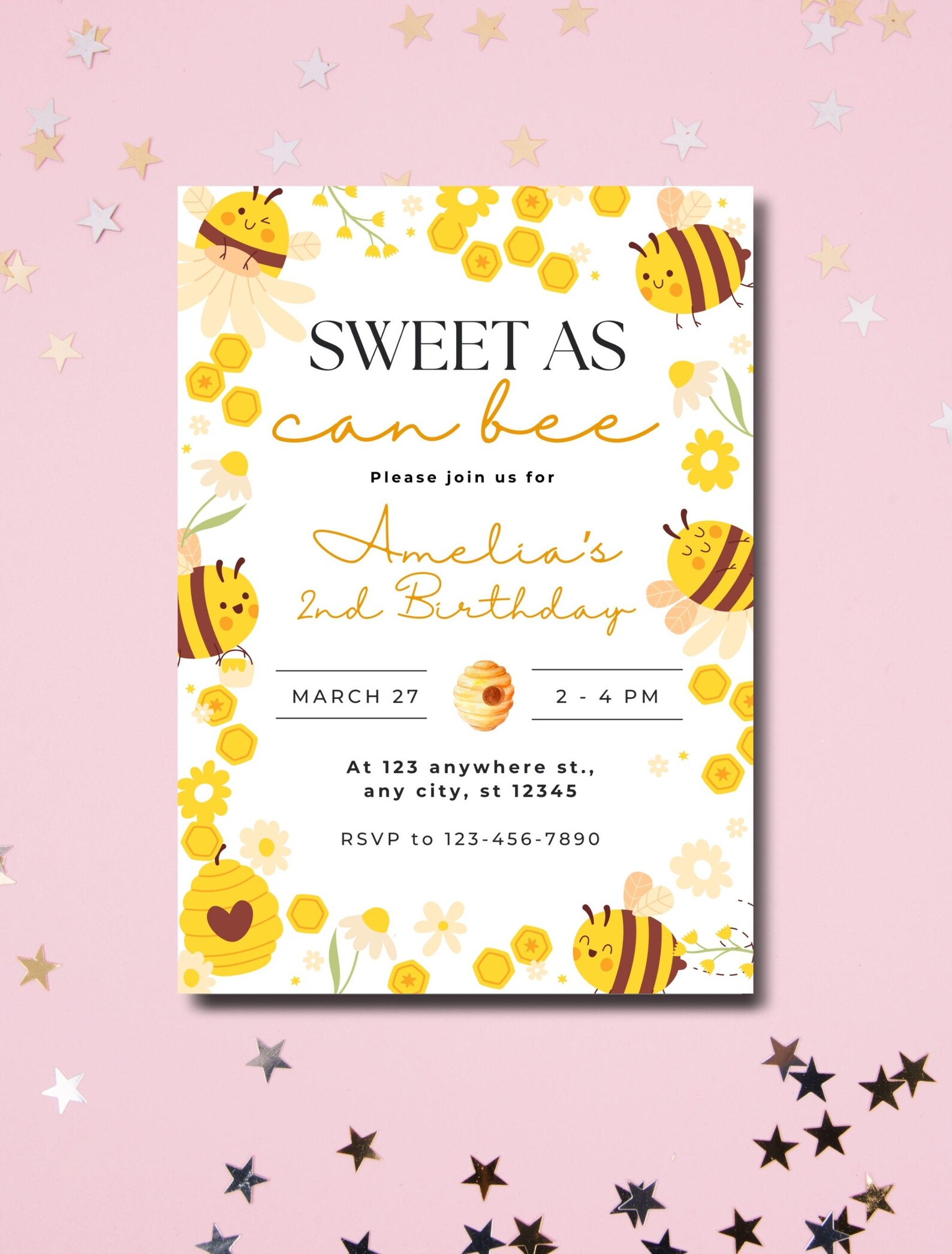 Bee First Birthday Invite First Bee Day Invitation Honey Bee 1st ...