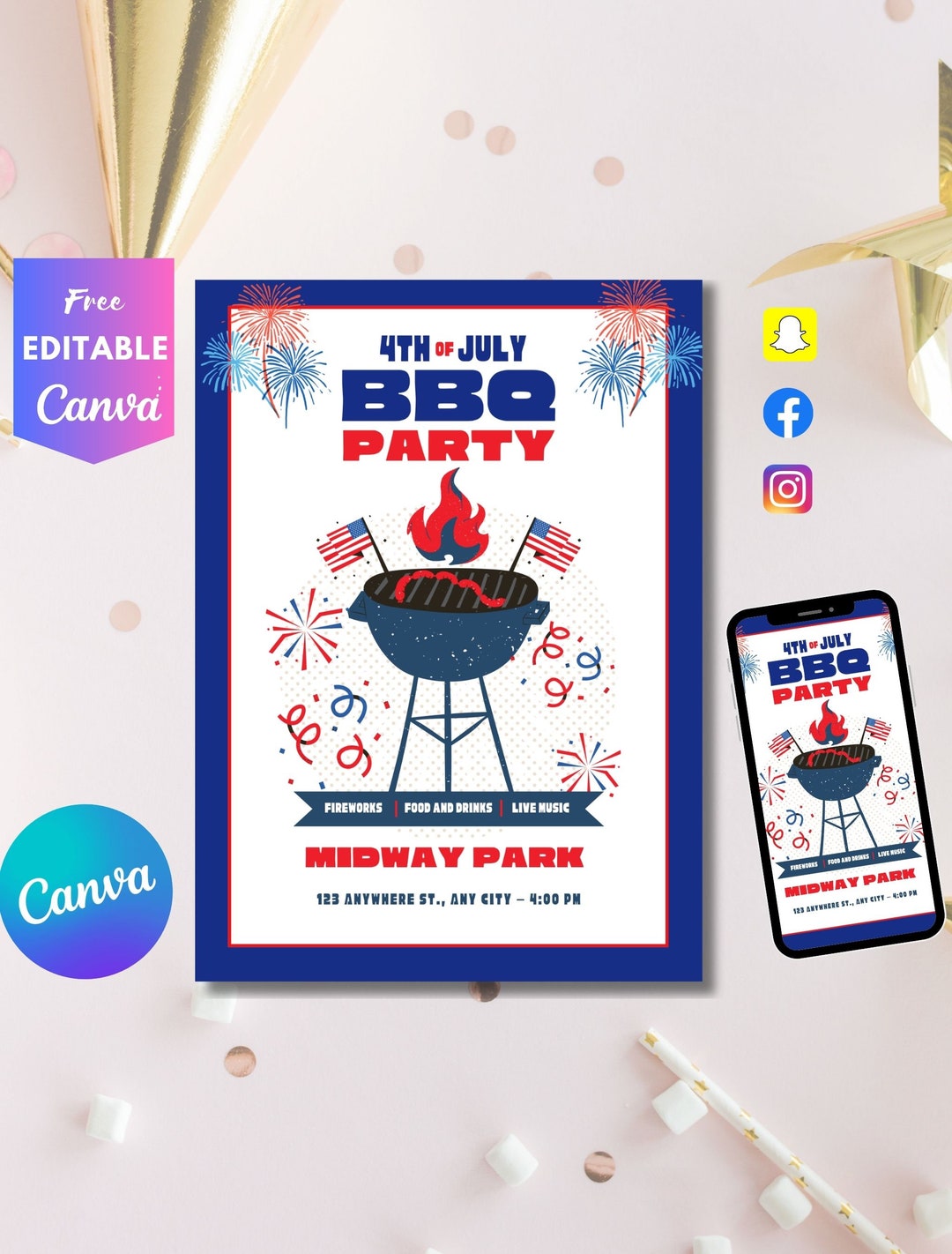 Editable 4th of July BBQ Invitation Independence Day BBQ Barbeque ...