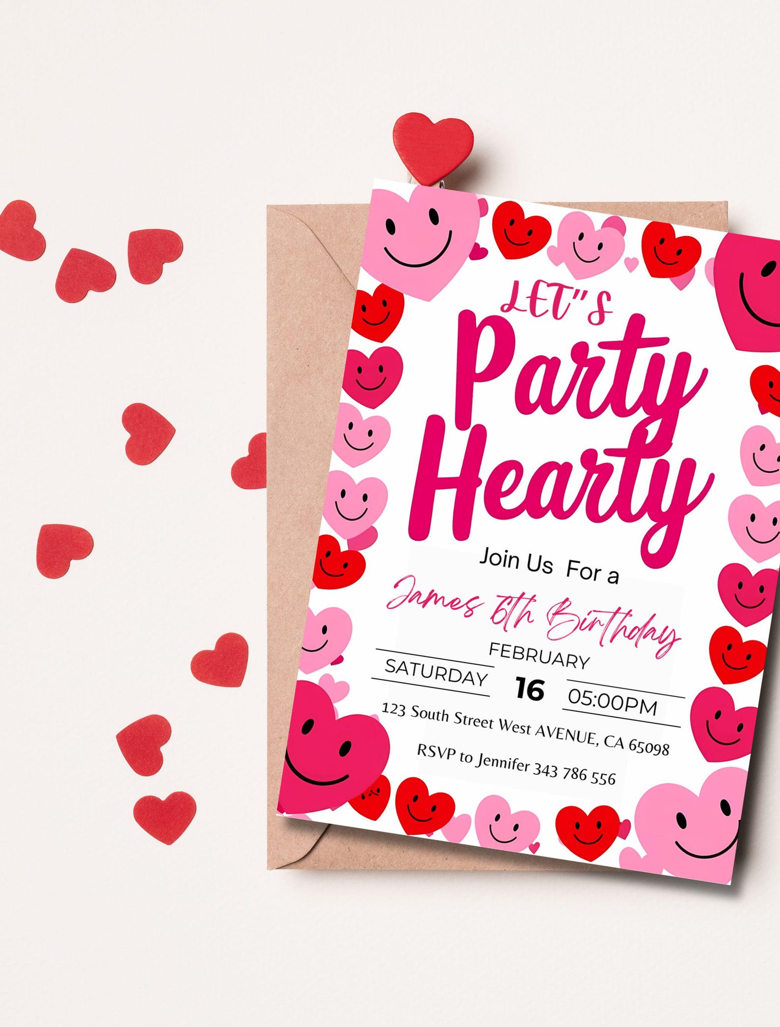 Party Hearty Valentine's Birthday Invitation Editable Heart Valentine's ...