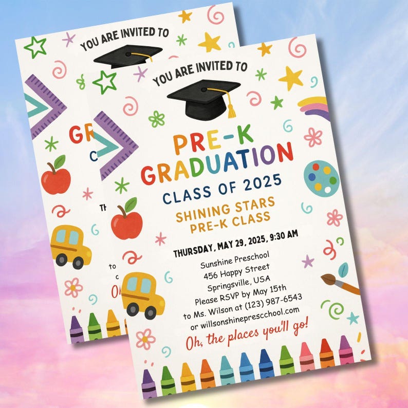 Preschool Graduation Invitation, Pre-k Grad Announcement Card Editable ...