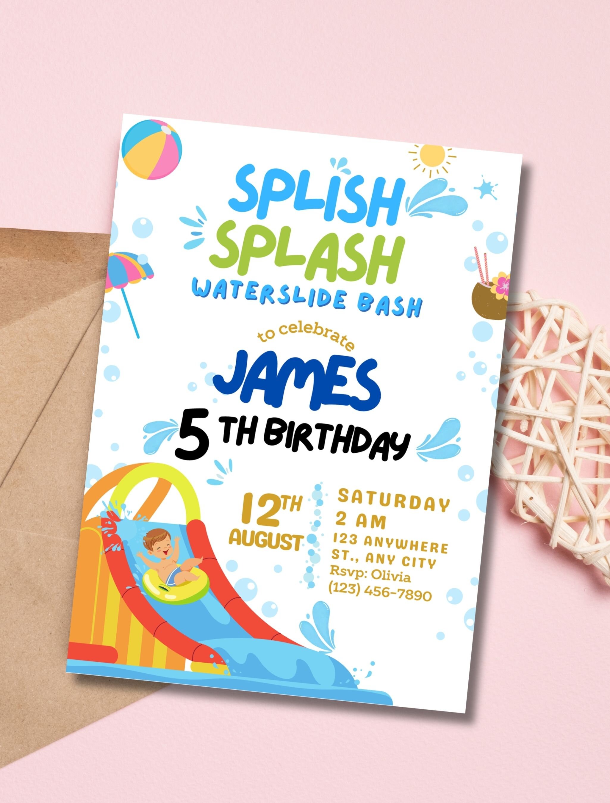 Editable Water Slide Birthday Invitation. Backyard Waterslide Splash ...
