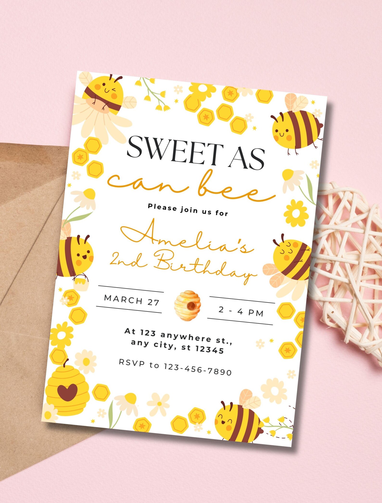 Bee First Birthday Invite First Bee Day Invitation Honey Bee 1st ...