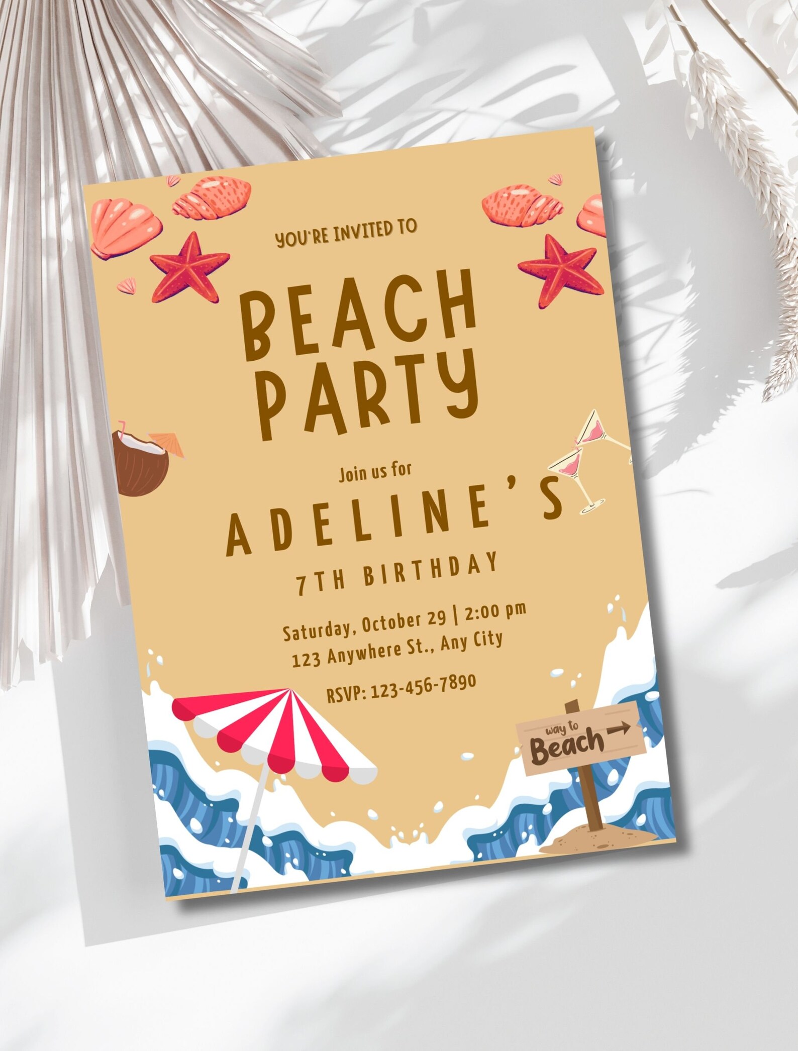 Editable Beach Birthday Party Invitation Template (digital Canva) - Etsy