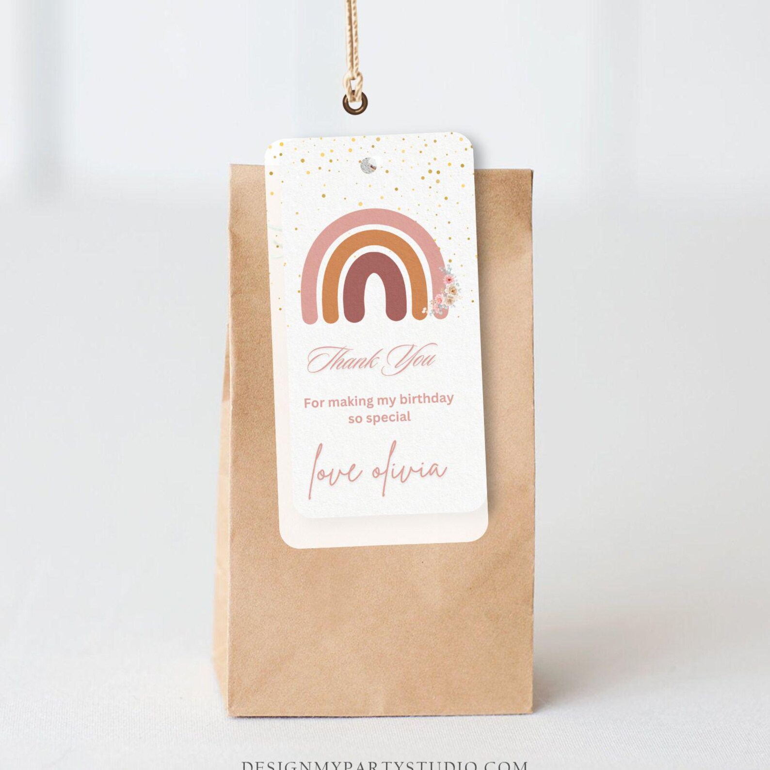 Rainbow Birthday Thank You Tag Pastel Rainbow Party Gift Tag Rainbow ...