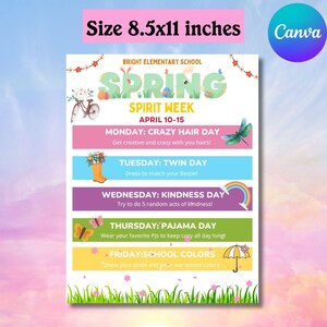 Editable Spring Spirit Week Flyer Canva Template, School Spirit ...