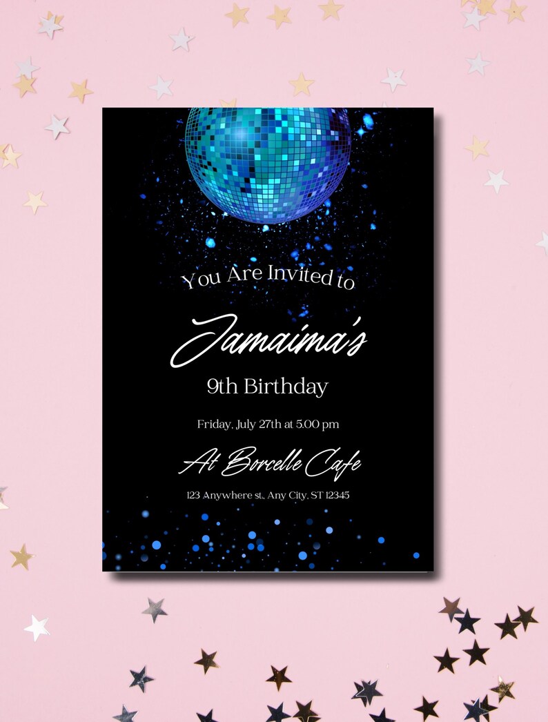 Editable Disco Party Birthday Invitation, Disco Gender Neutral Invites ...