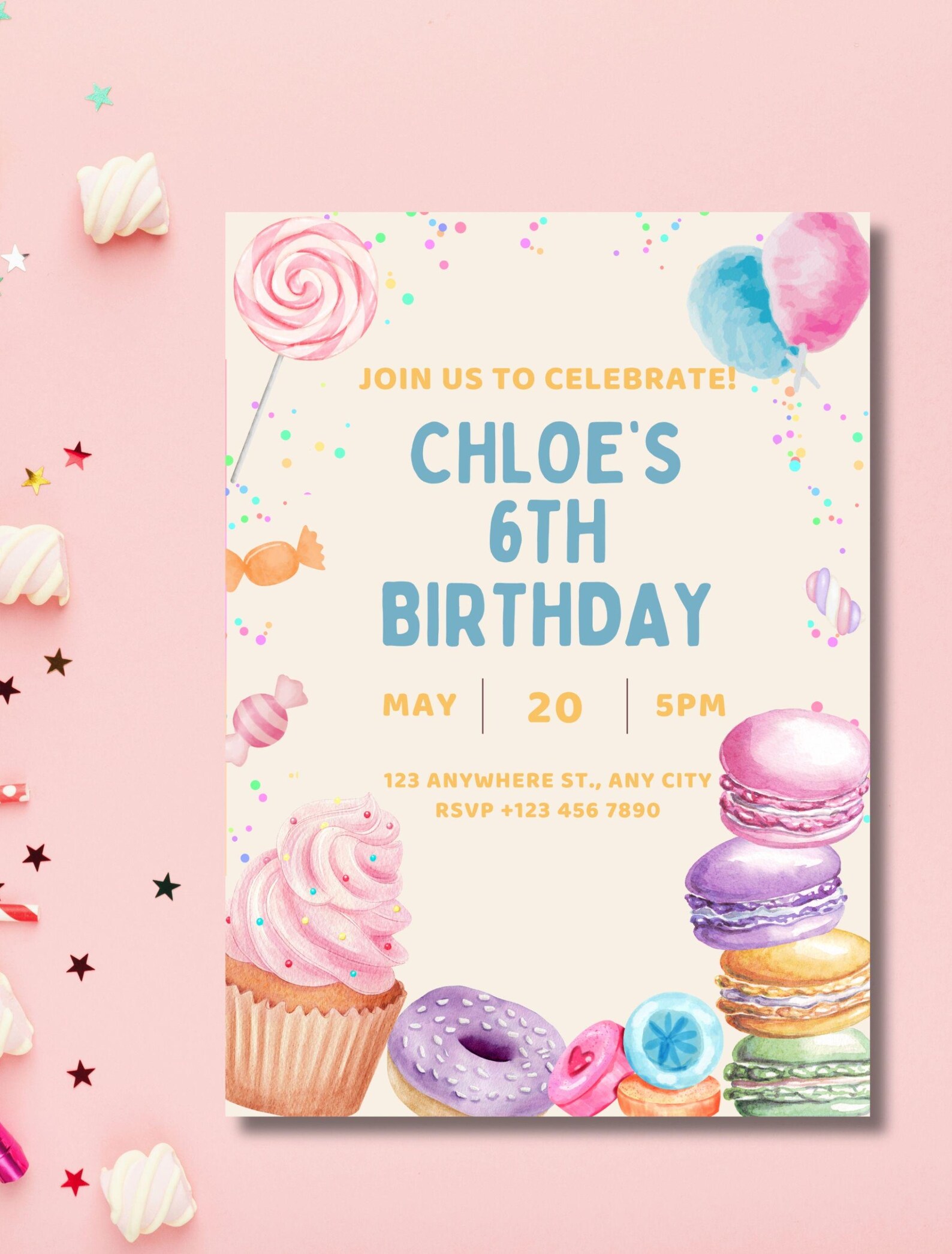 Editable Sweets Candy Invitation Template, Sweet Candy Birthday ...