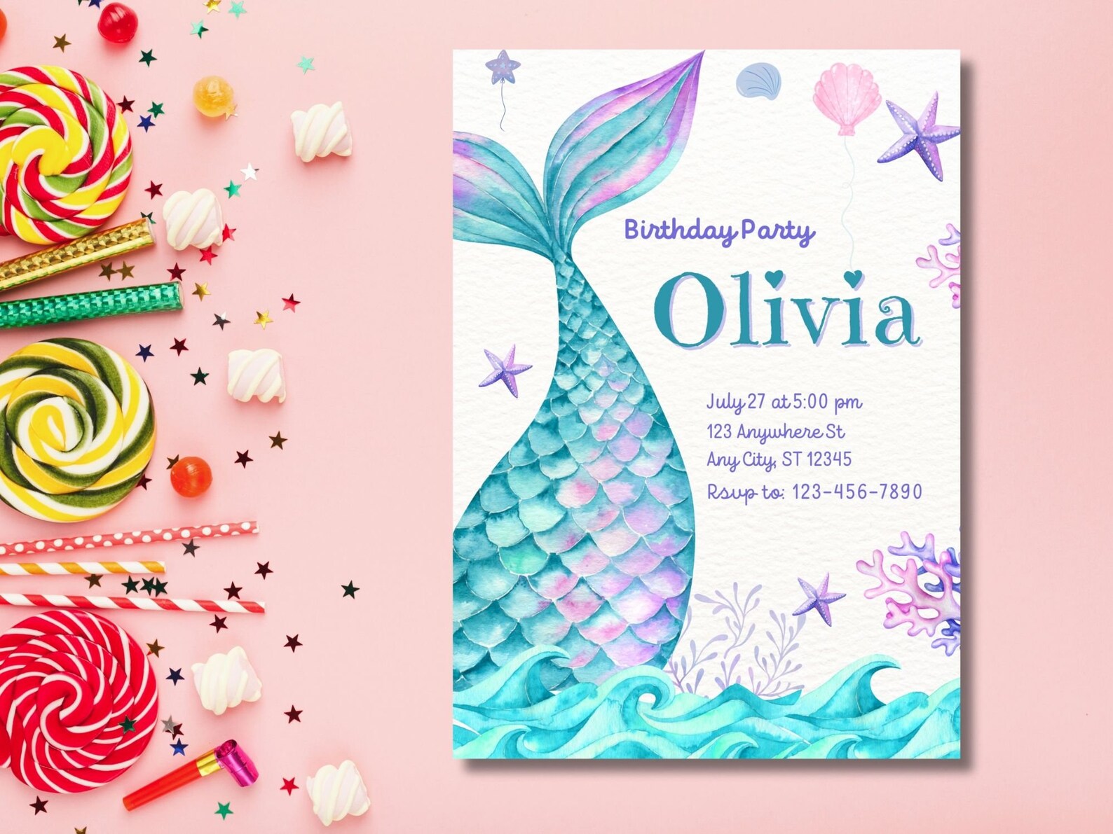Editable Mermaid Tail Birthday Invitation Under the Sea Birthday Invite ...