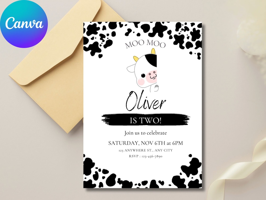 Holy Cow Birthday Invitation Template: Editable Farm Animal Party ...