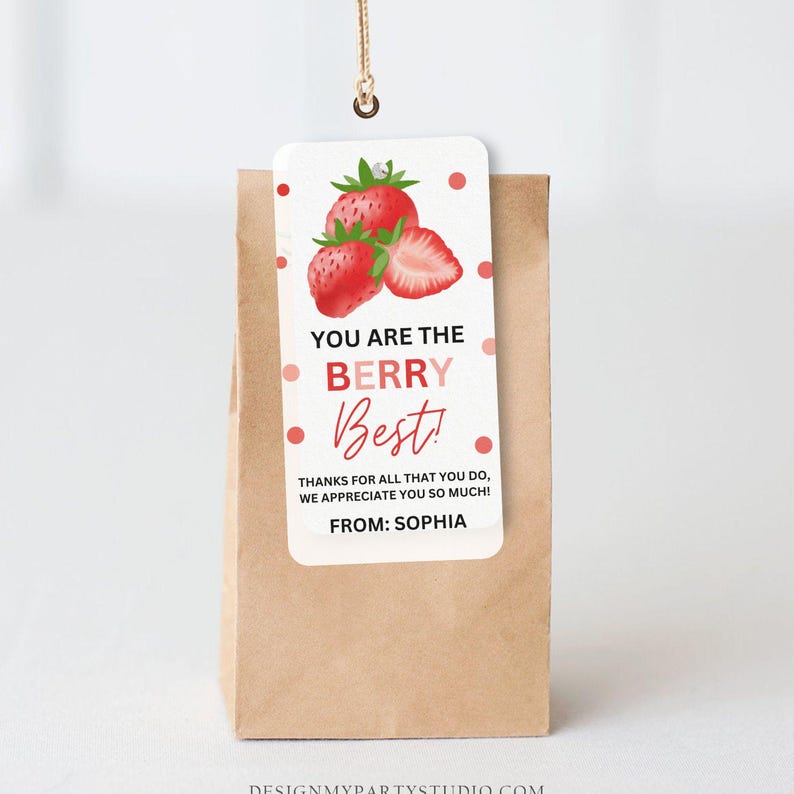 Strawberry Thank You Gift Tag Template, Berry First Birthday Favor Tags ...