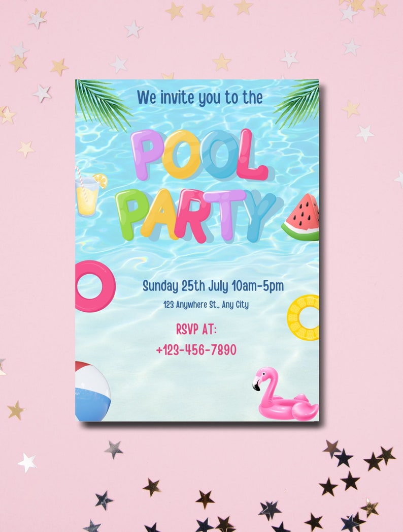 Editable Tropical Pool Party Invitation: Swim Birthday Invite (digital ...