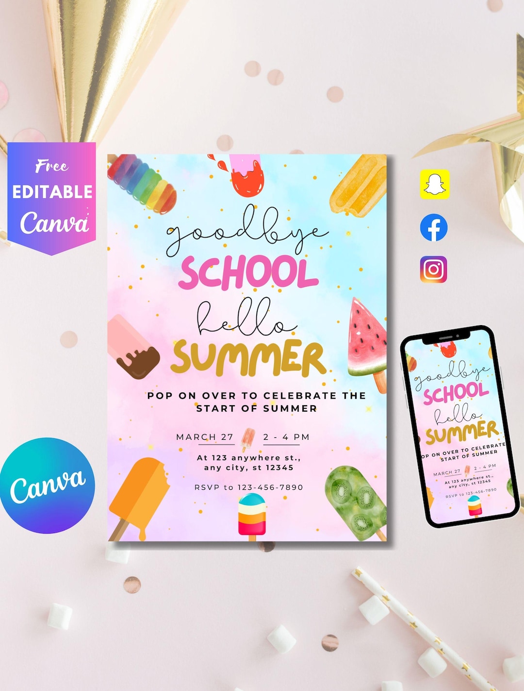 End of School Party Invitation, Schools Out Party Invite, Goodbye ...