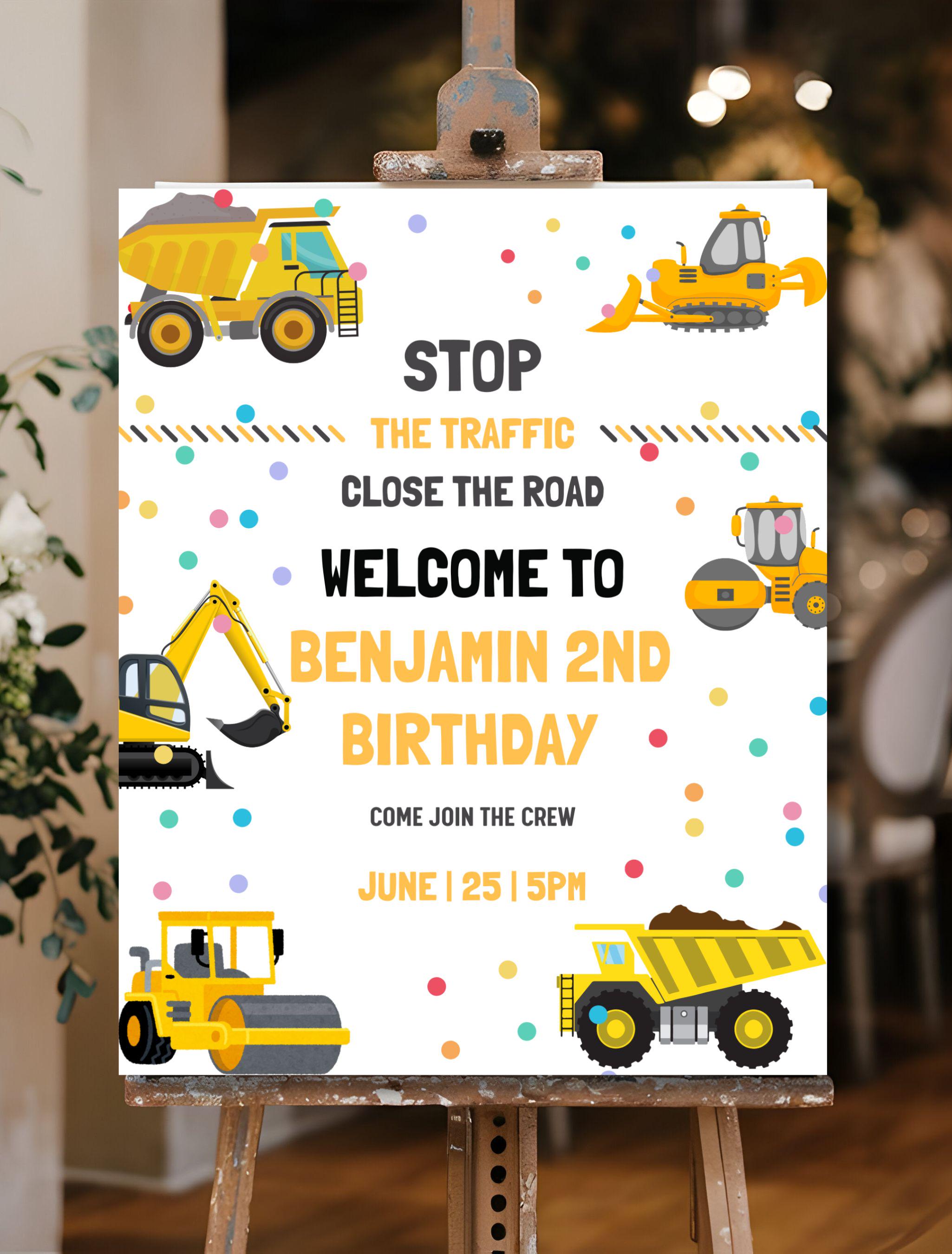 Editable Construction Welcome Sign, Construction Truck Party Decoration ...