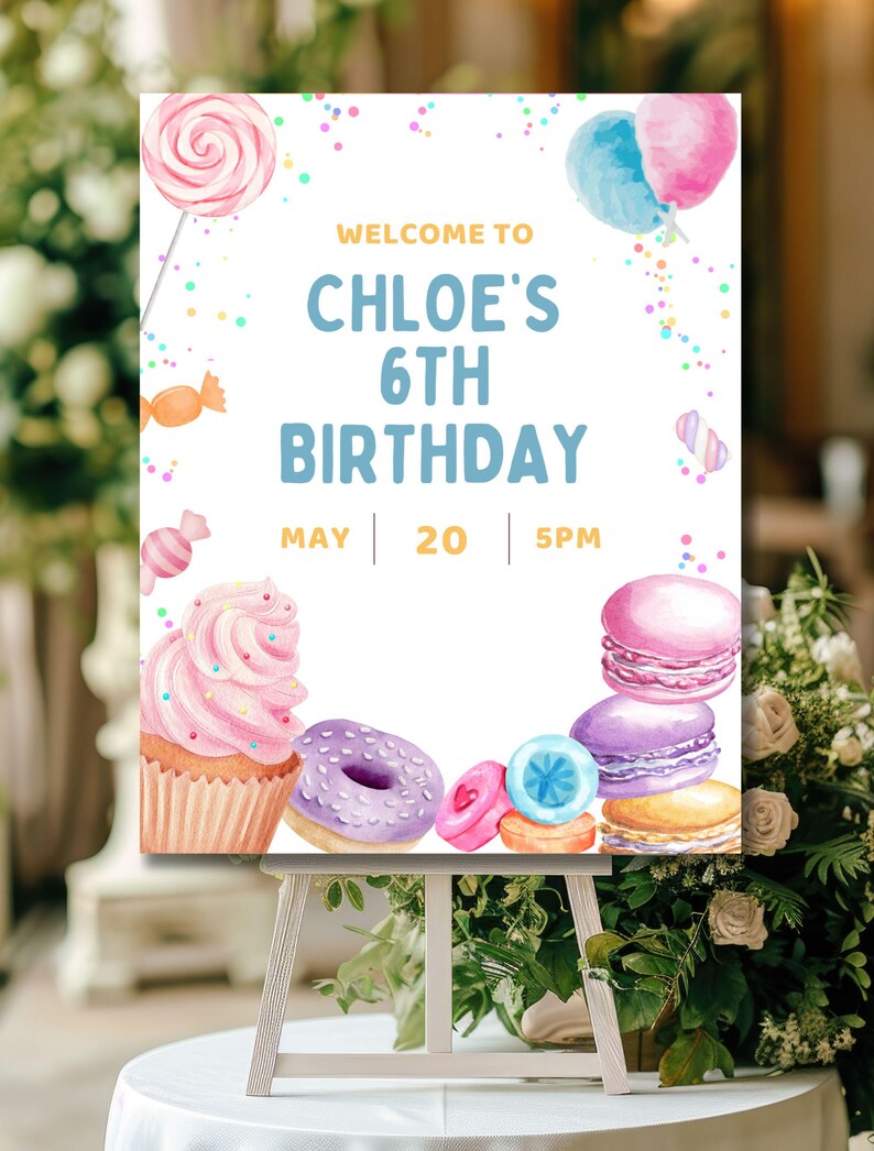 Editable Sweets Candy Welcome Sign Template, Sweets Birthday Custom ...