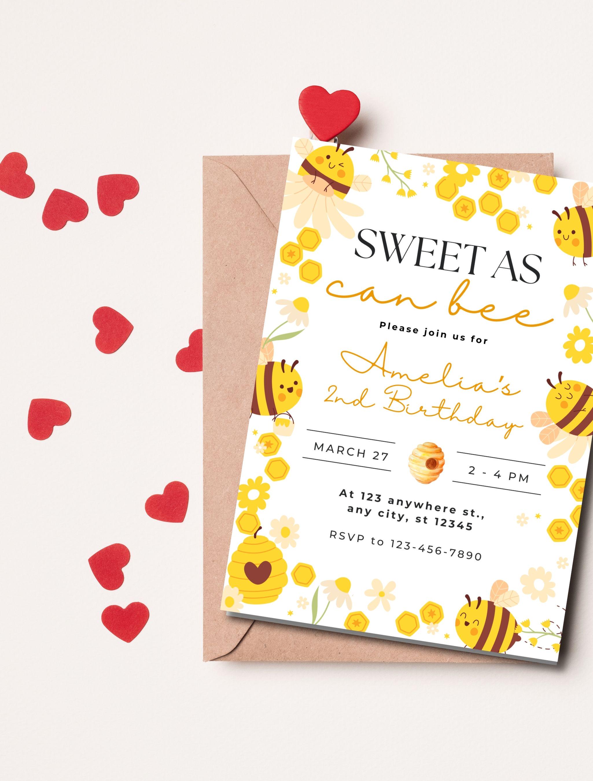 Bee First Birthday Invite First Bee Day Invitation Honey Bee 1st ...