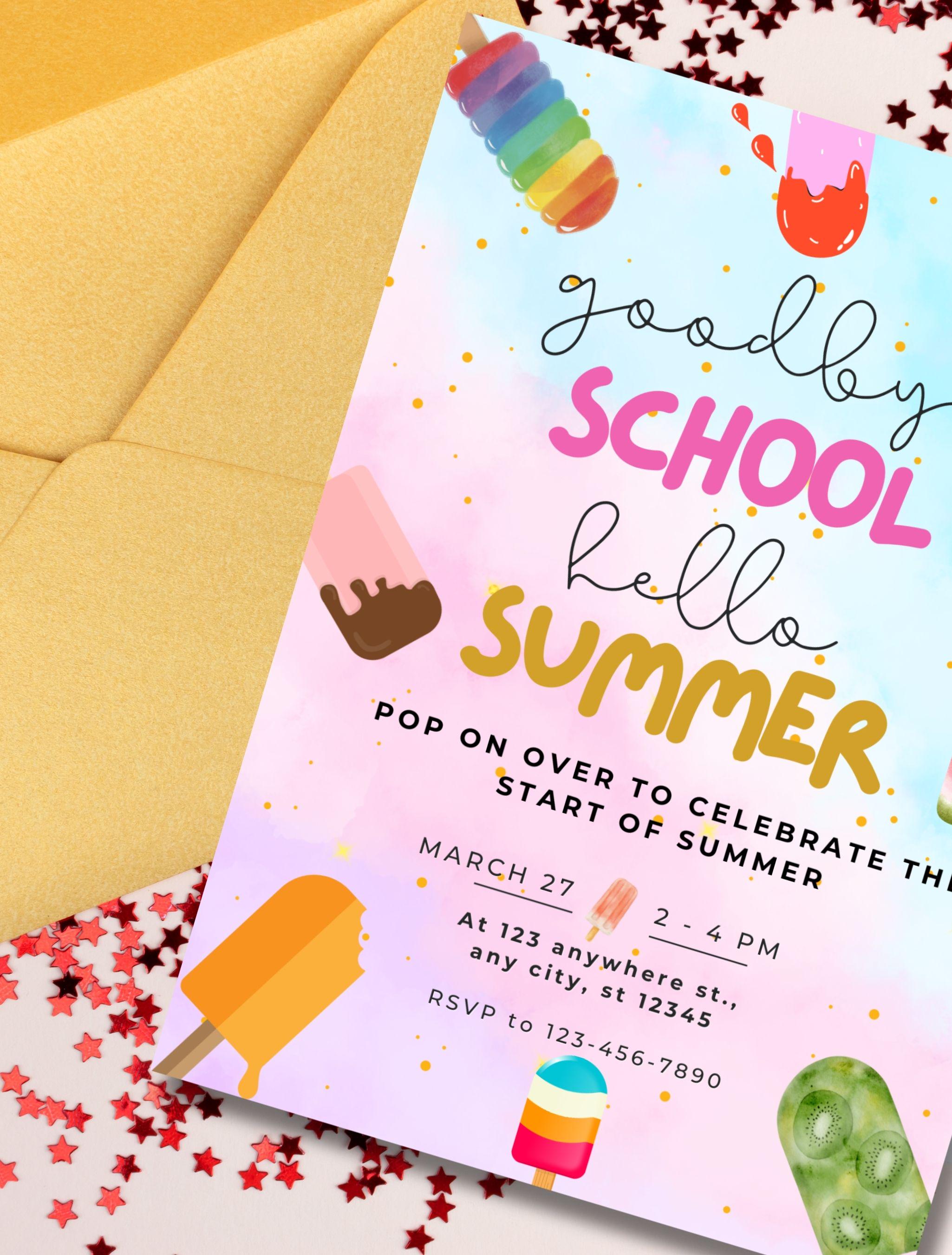 End of School Party Invitation, Schools Out Party Invite, Goodbye ...