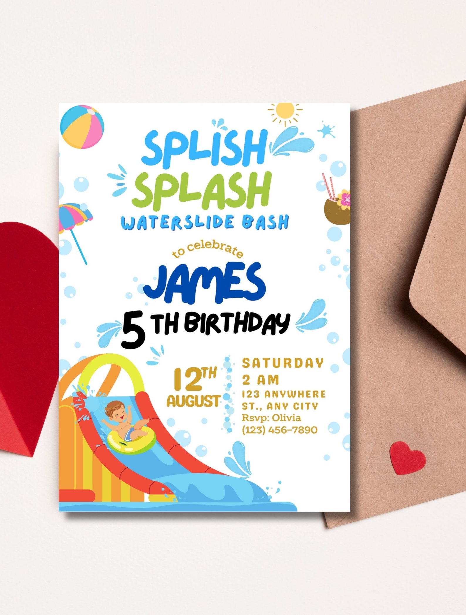 Editable Water Slide Birthday Invitation. Backyard Waterslide Splash ...