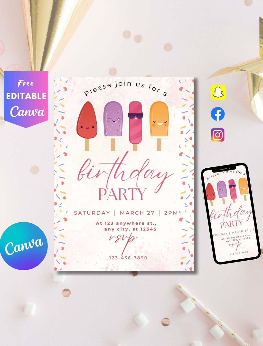 Editable Popsicle Birthday Invitation Popsicle Birthday Invite Pop on ...