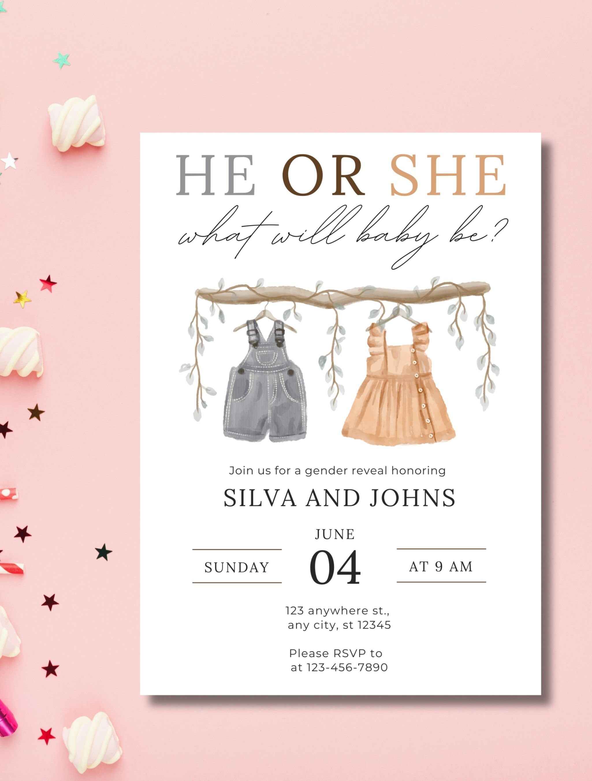 Baby Clothes Gender Reveal Invitation Clothesline Gender Reveal ...