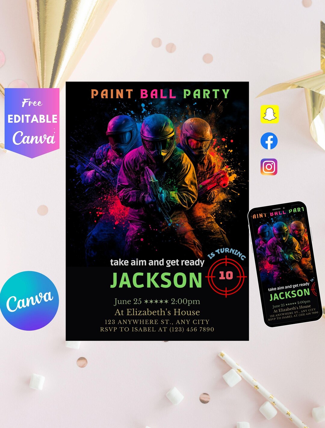 Paintball Birthday Invitation Boy EDITABLE Paintball Party Invite ...