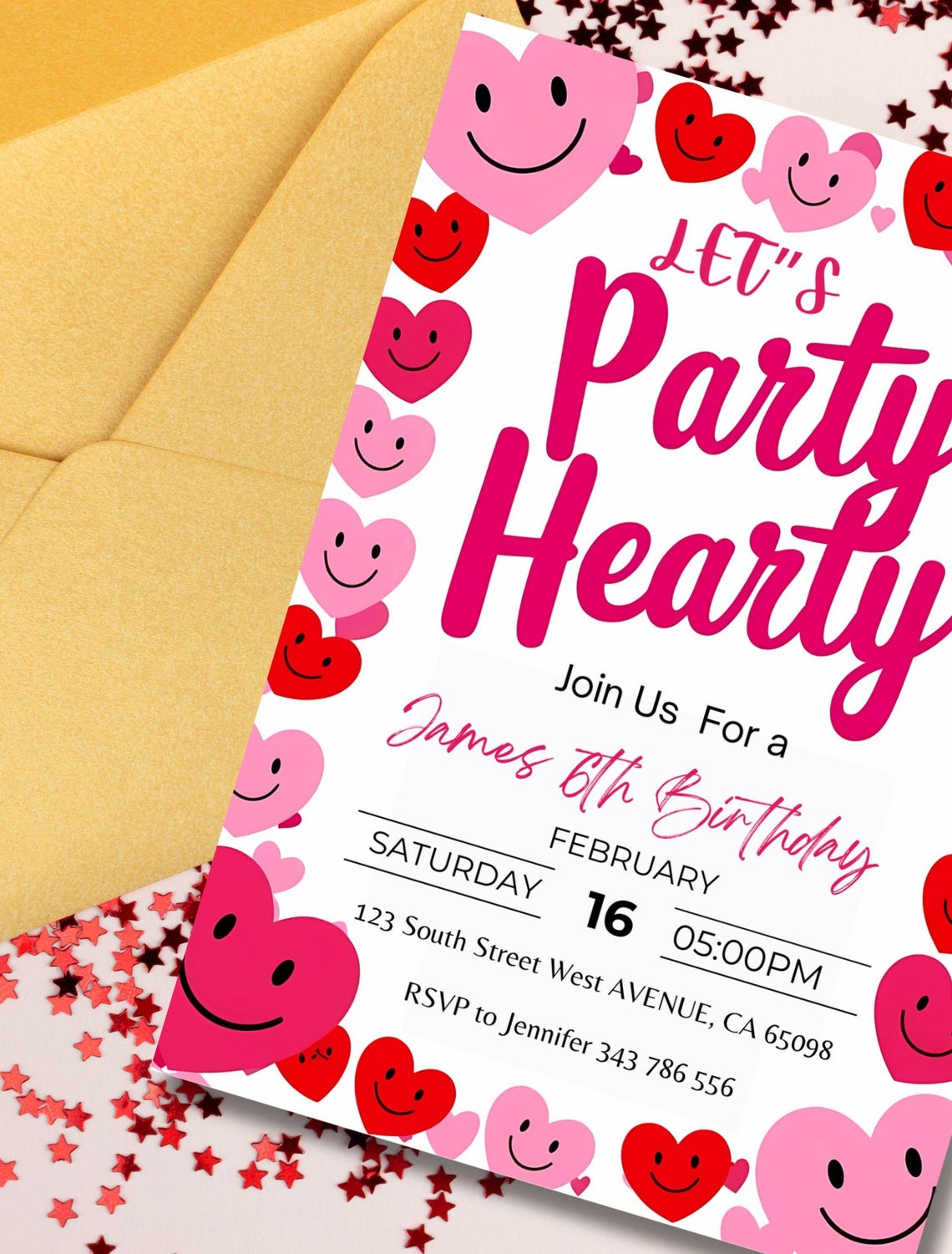 Party Hearty Valentine's Birthday Invitation Editable Heart Valentine's ...