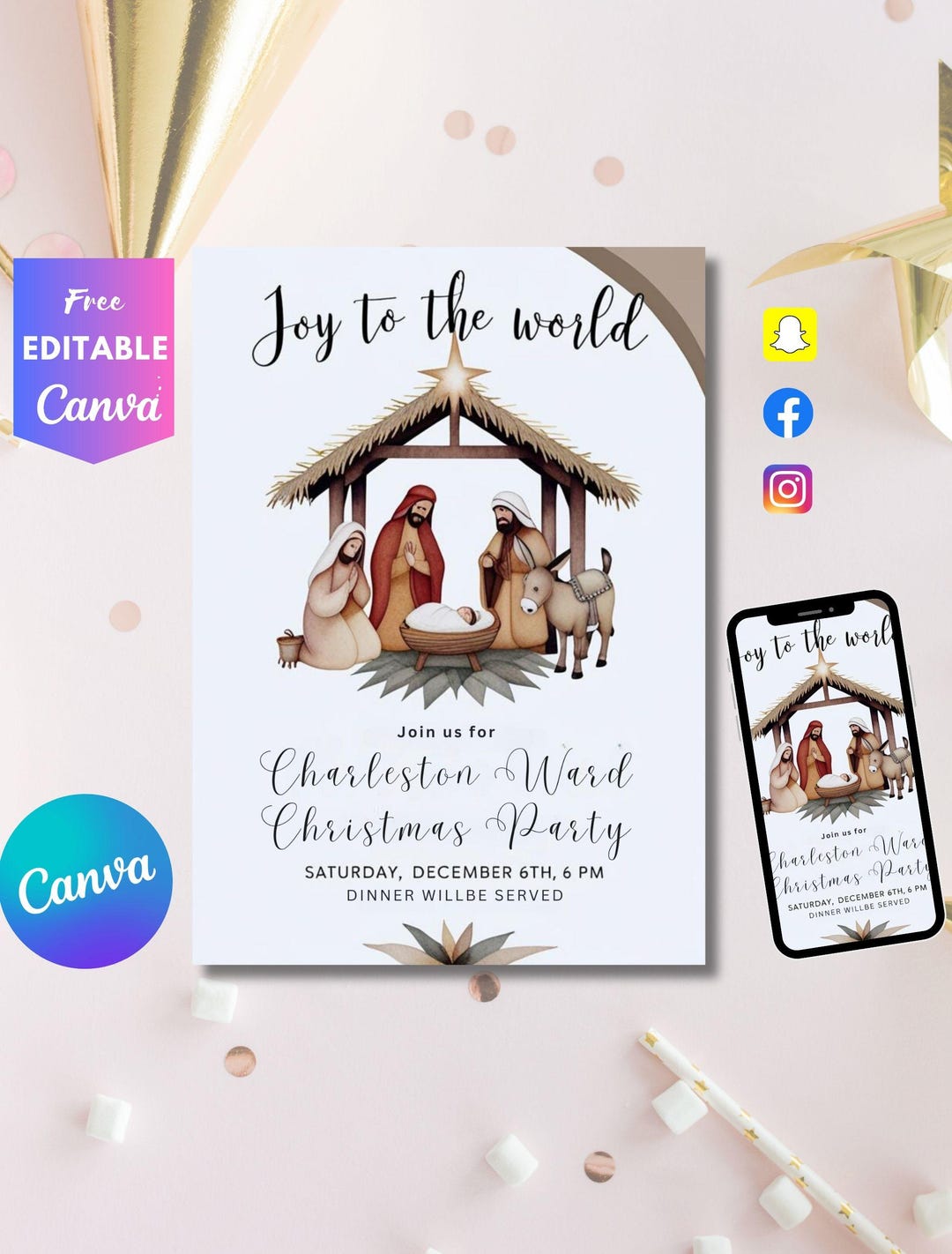 LDS Christmas Ward Party Invitation, Christmas Party Template, LDS ...