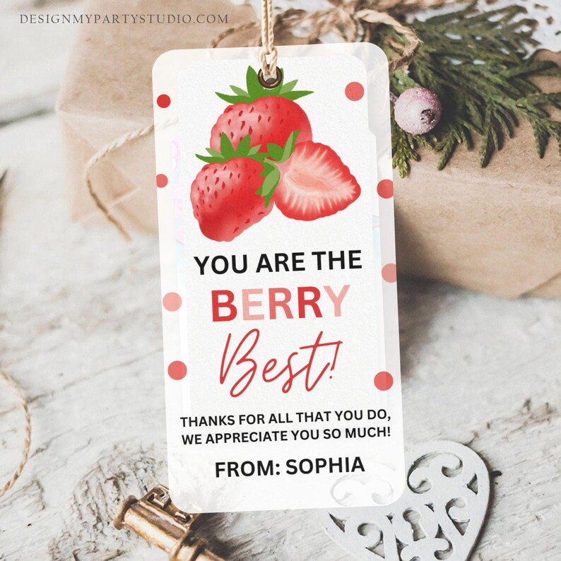 Strawberry Thank You Gift Tag Template, Berry First Birthday Favor Tags ...