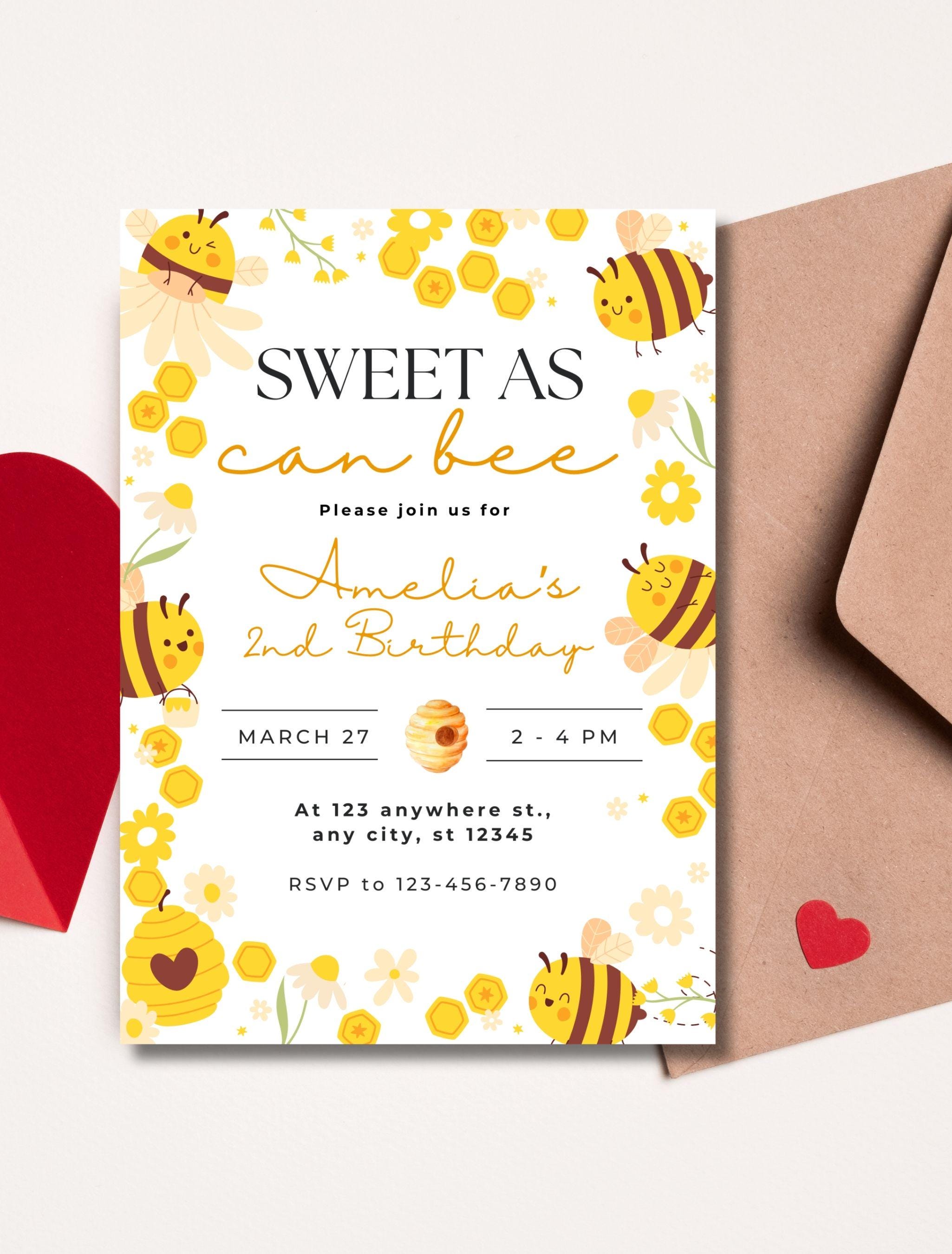 Bee First Birthday Invite First Bee Day Invitation Honey Bee 1st ...