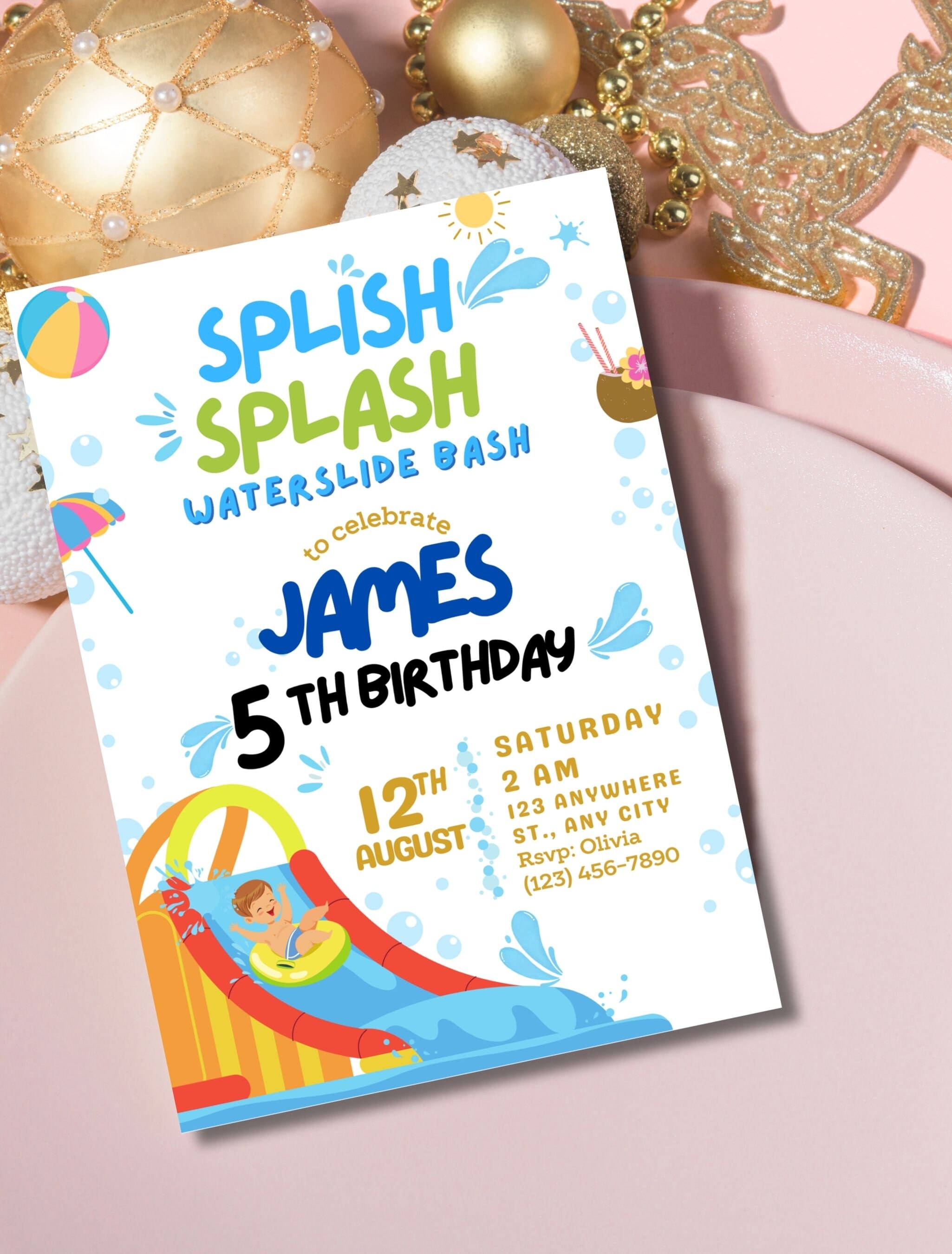 Editable Water Slide Birthday Invitation. Backyard Waterslide Splash ...