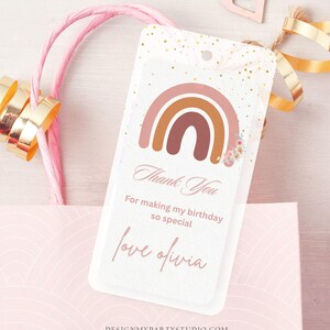 Rainbow Birthday Thank You Tag Pastel Rainbow Party Gift Tag Rainbow ...