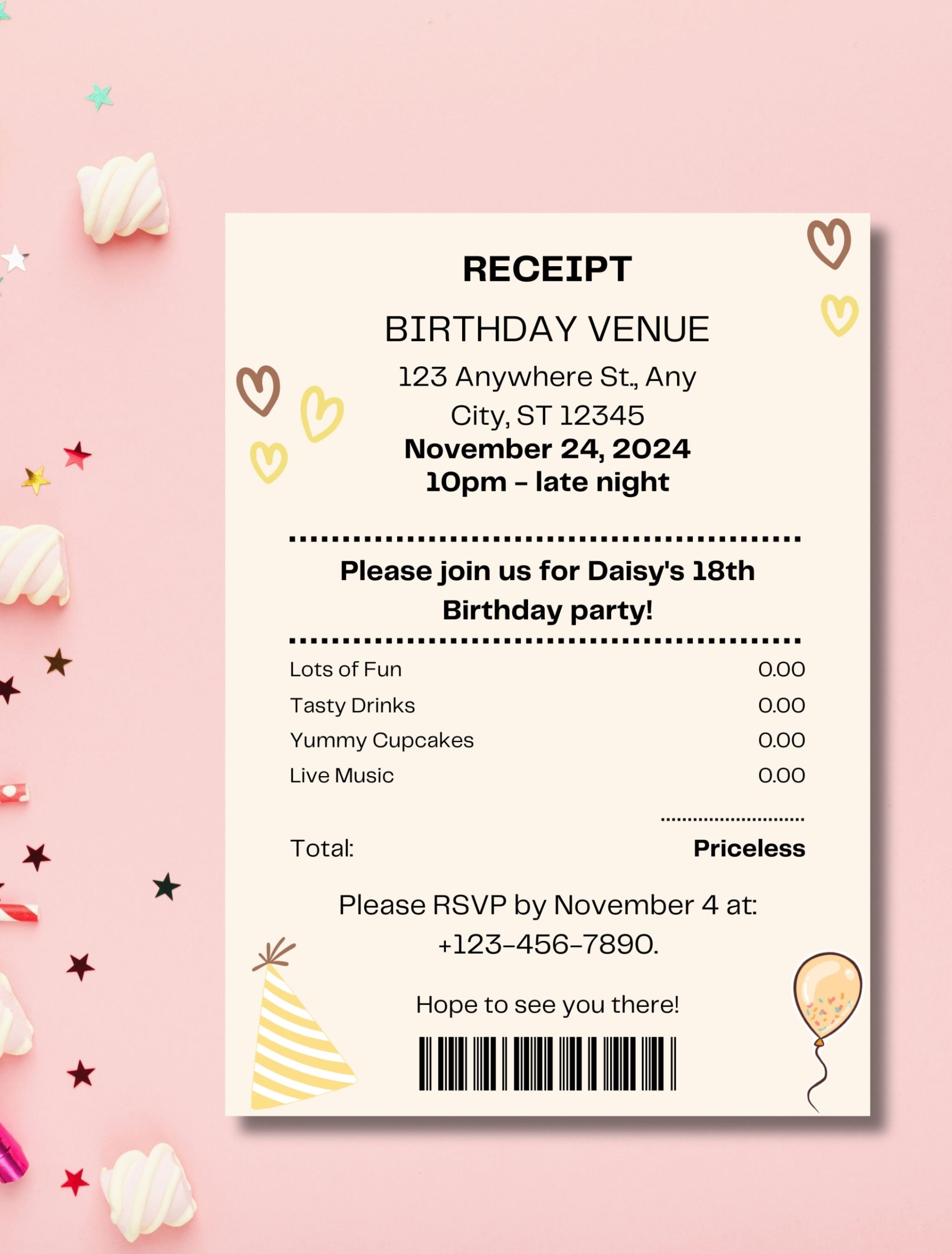 Editable Receipt Party Invitation, Digital Receipt Birthday Invitation ...