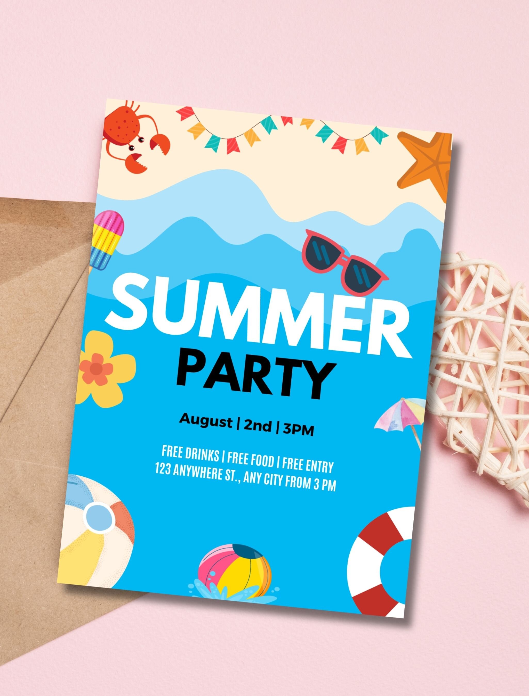 Hello Summer Party Invitation Template, Sun Invitation, Summer Party ...