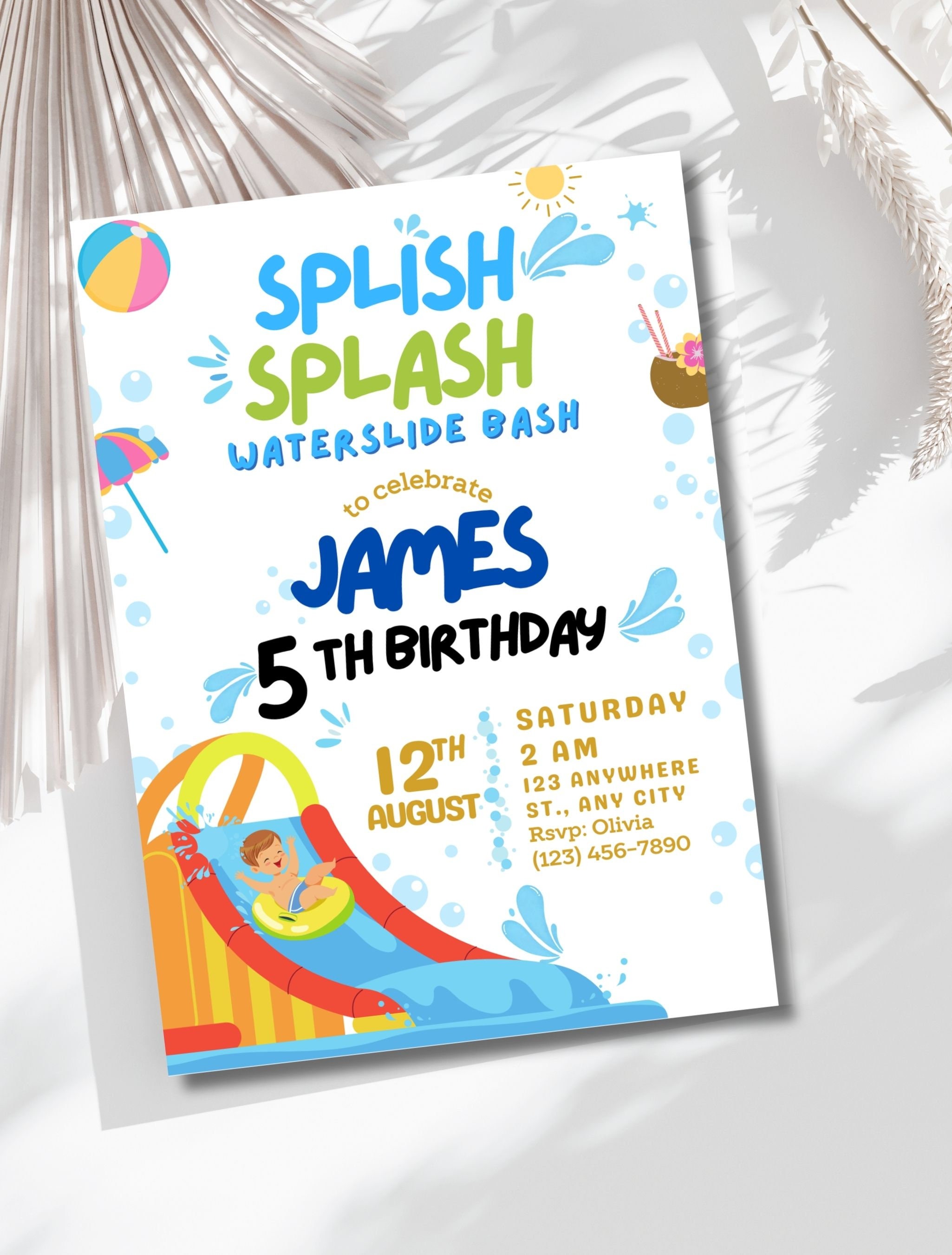Editable Water Slide Birthday Invitation. Backyard Waterslide Splash ...
